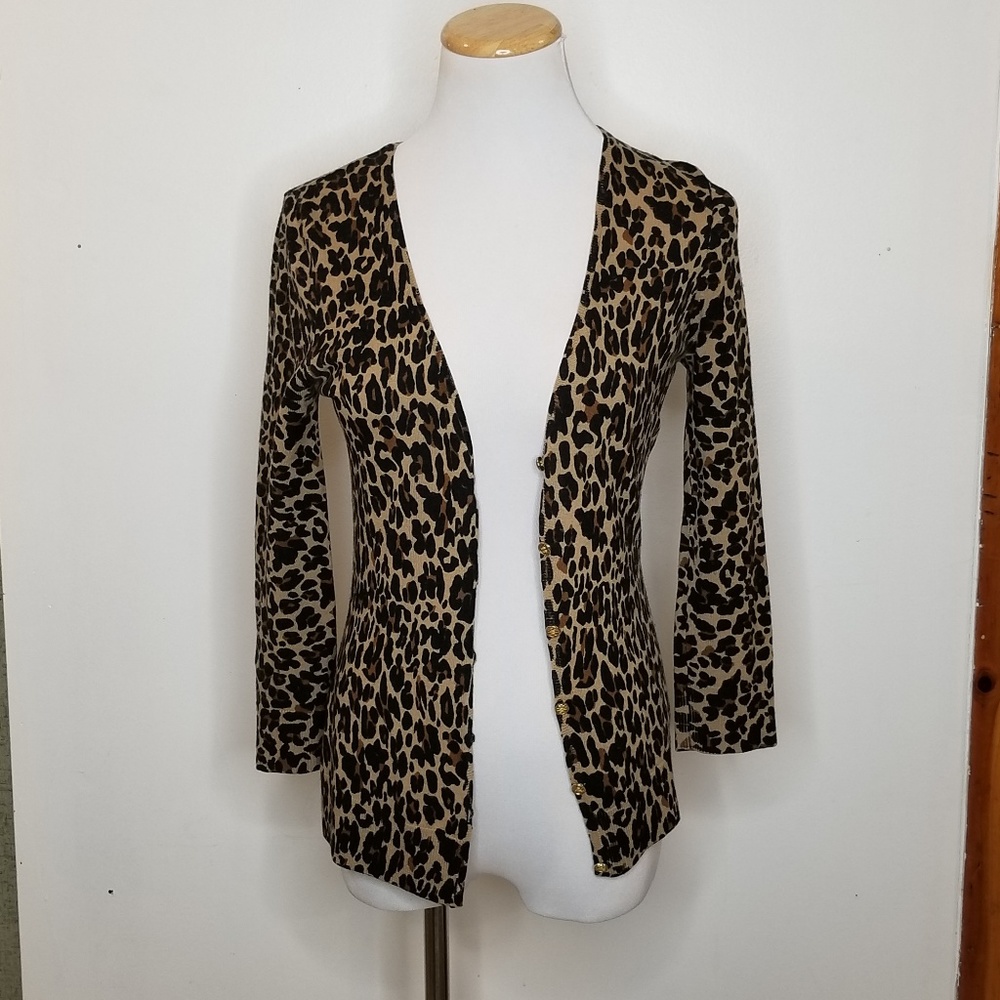 Tory Burch Leopard Print Cardigan With Gold Button - Gem